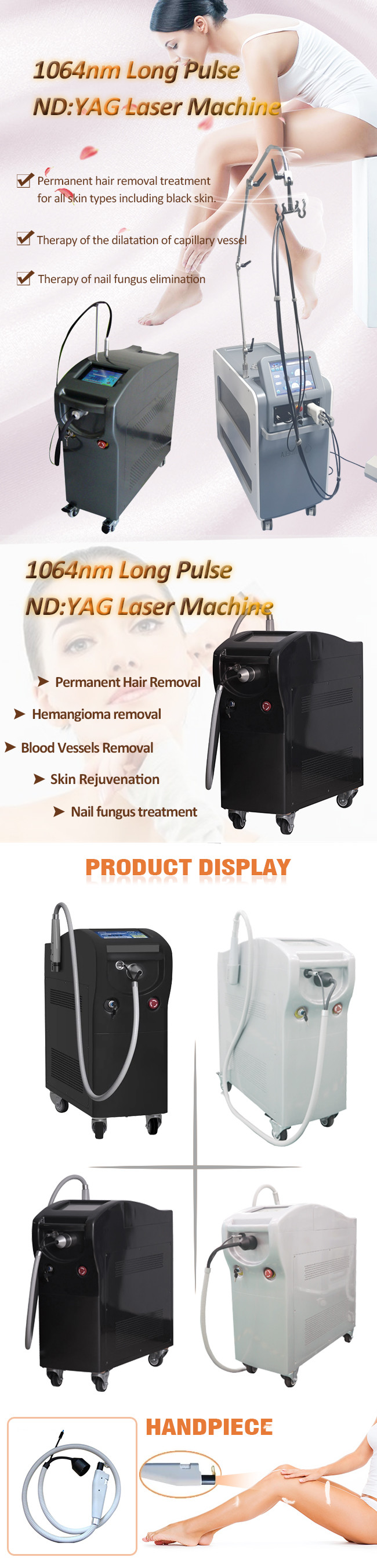 CE 1064 Long Pulsed Machine Laser Epilation Alexandrite Pulsed Dye ...